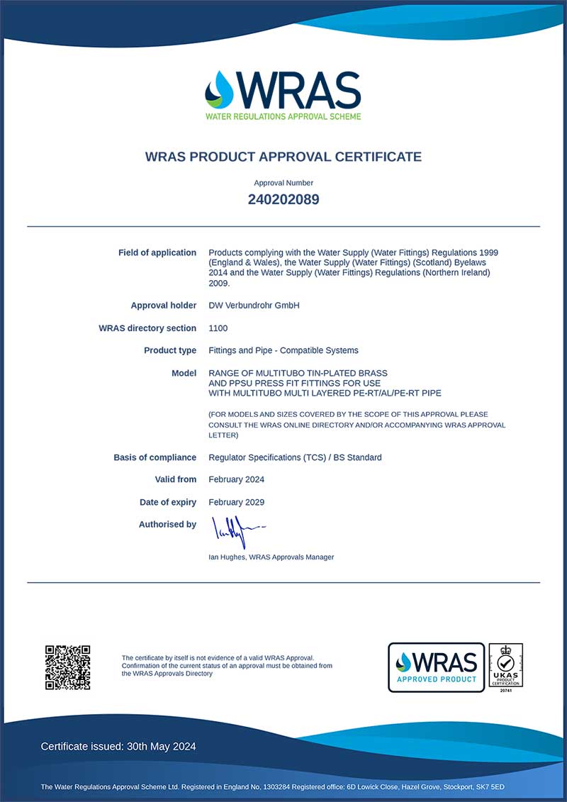 WRAS Certification - multitubo - multilayer pipe systems
